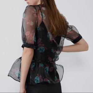 Zara | Tops | Nwt Zara Semi Sheer Organza Blouse Blue Black | Poshmark